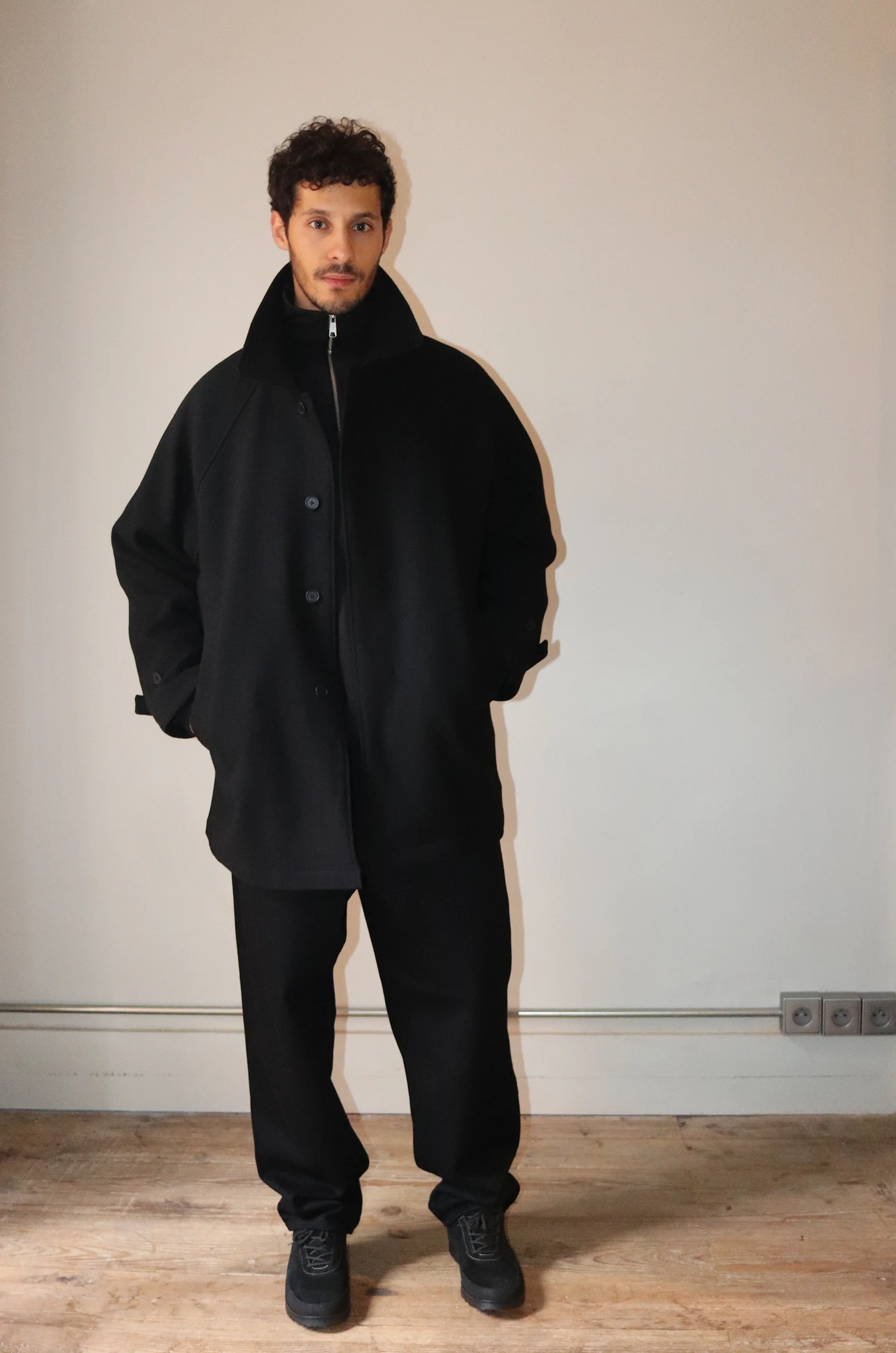 Still By Hand - Wool/Nylon Half Coat CO3243OS – Black
